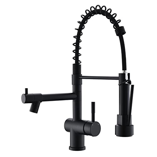 Kicimpro Commercial Faucet with Sprayer, Matte Black Kitchen Faucet Modern Single Handle High Arc Black Stainless Steel Kitchen Bar Sink Faucet for One Hole Or Three Hole Sink