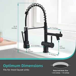 Kicimpro Commercial Faucet with Sprayer, Matte Black Kitchen Faucet Modern Single Handle High Arc Black Stainless Steel Kitchen Bar Sink Faucet for One Hole Or Three Hole Sink