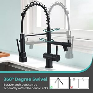 Kicimpro Commercial Faucet with Sprayer, Matte Black Kitchen Faucet Modern Single Handle High Arc Black Stainless Steel Kitchen Bar Sink Faucet for One Hole Or Three Hole Sink