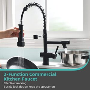 Kicimpro Commercial Faucet with Sprayer, Matte Black Kitchen Faucet Modern Single Handle High Arc Black Stainless Steel Kitchen Bar Sink Faucet for One Hole Or Three Hole Sink