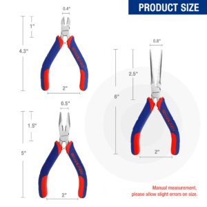 WORKPRO Mini Pliers Set, 3-Piece Small Pliers Tool Kit Includes 4” Diagonal Plier, 5” Long Nose Plier, 6” Needle Nose Plier, for Making Crafts, Repairing Electronic Devices