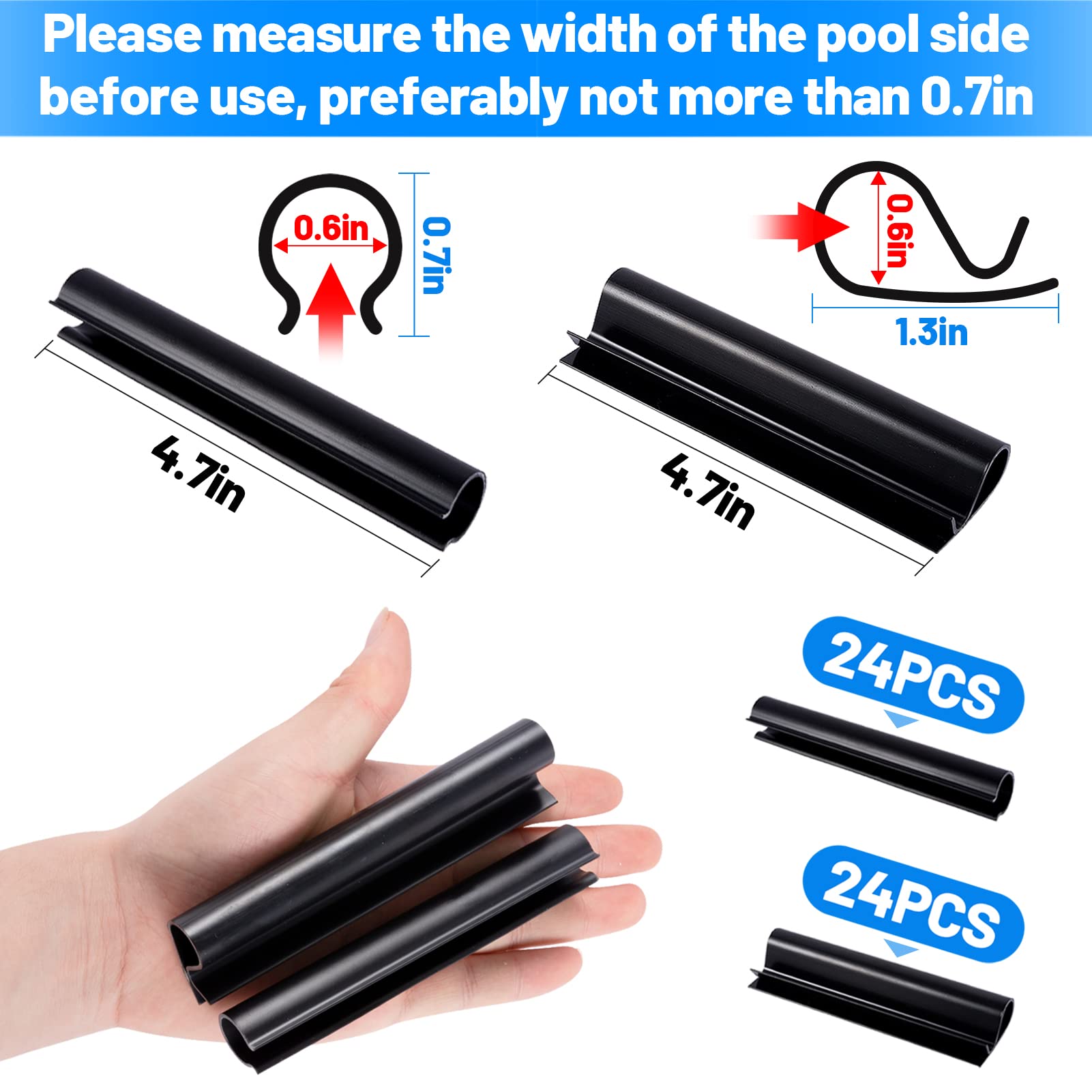 48 Pack Winter Pool Cover Clips for Above Ground Pools- 2 Shapes Pool Clips Pool Cover Clamps 4.7 inch Pool Wind Guard Clips Pool Black Securing Cover Clip for Swimming Pool with Metal Railing