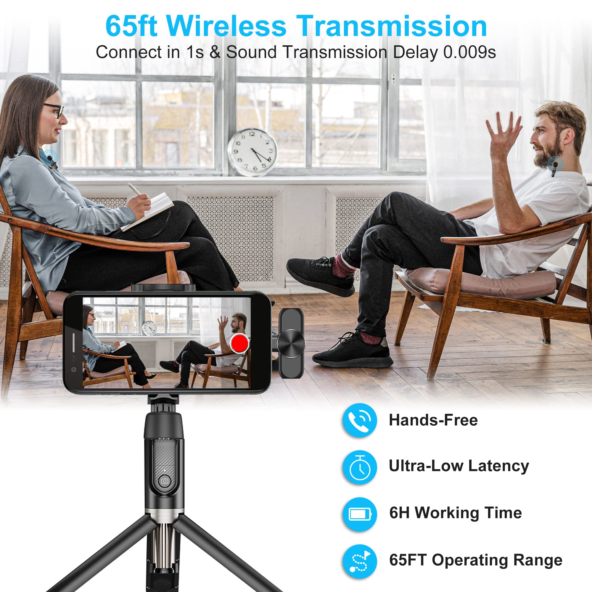 CKOKC Wireless Microphones for Android Phone & Computer/Laptop, Mini Professional Wireless Lavalier Microphone for Video Recording Podcast Cordless Lapel Mic with USB C