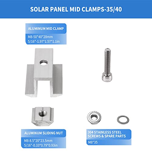 4PCS Solar Panel Mid Clamp Assembly with Mounting Brackets M8 Flange Nuts for Solar Panel System Install