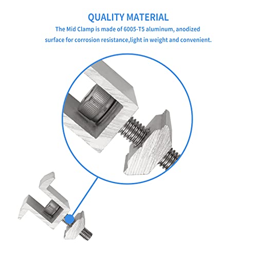 4PCS Solar Panel Mid Clamp Assembly with Mounting Brackets M8 Flange Nuts for Solar Panel System Install