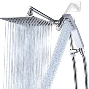 v-frankness all metal dual shower head with handheld combo, 8 inches rain shower head contains diverter with adjustable shower arm and holder, and 70 inches extra long stainless steel hose (chrome)