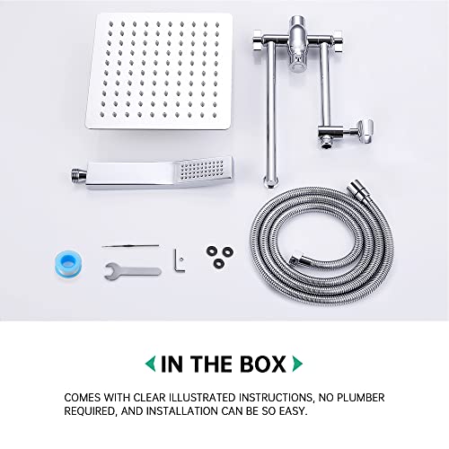 V-Frankness All Metal Dual Shower Head with Handheld Combo, 8 Inches Rain Shower Head Contains Diverter with Adjustable Shower Arm and Holder, and 70 Inches Extra Long Stainless Steel Hose (Chrome)