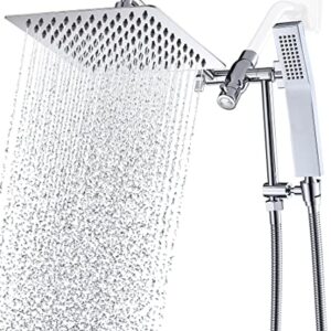 V-Frankness All Metal Dual Shower Head with Handheld Combo, 8 Inches Rain Shower Head Contains Diverter with Adjustable Shower Arm and Holder, and 70 Inches Extra Long Stainless Steel Hose (Chrome)