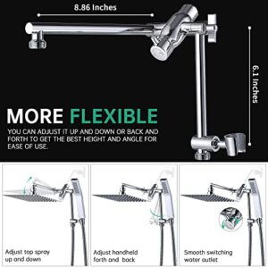 V-Frankness All Metal Dual Shower Head with Handheld Combo, 8 Inches Rain Shower Head Contains Diverter with Adjustable Shower Arm and Holder, and 70 Inches Extra Long Stainless Steel Hose (Chrome)