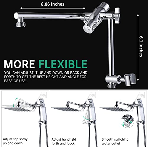 V-Frankness All Metal Dual Shower Head with Handheld Combo, 8 Inches Rain Shower Head Contains Diverter with Adjustable Shower Arm and Holder, and 70 Inches Extra Long Stainless Steel Hose (Chrome)