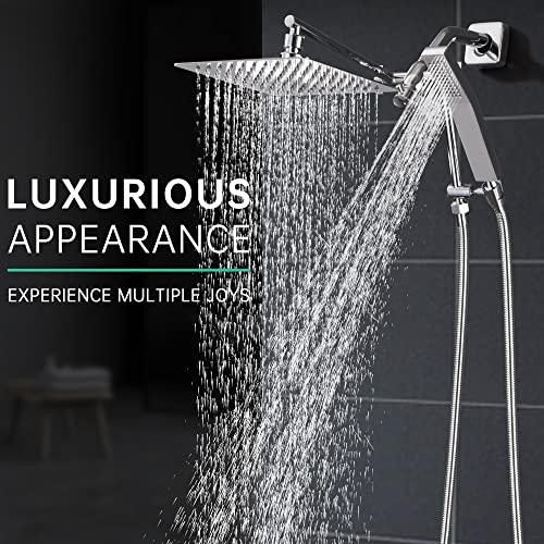 V-Frankness All Metal Dual Shower Head with Handheld Combo, 8 Inches Rain Shower Head Contains Diverter with Adjustable Shower Arm and Holder, and 70 Inches Extra Long Stainless Steel Hose (Chrome)