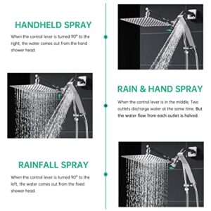 V-Frankness All Metal Dual Shower Head with Handheld Combo, 8 Inches Rain Shower Head Contains Diverter with Adjustable Shower Arm and Holder, and 70 Inches Extra Long Stainless Steel Hose (Chrome)