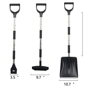 3-in-1 Snow Shovel with Ice Scraper & Snow Brush, Multifunctional Emergency Snow Shovel Kit, 3 Piece Portable Snow Shovel Removal Kit for Car and Truck, Camping and Outdoor Activities