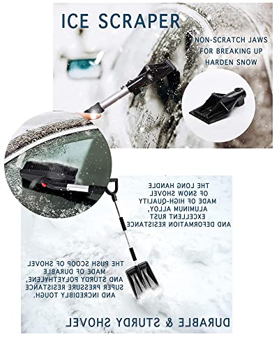 3-in-1 Snow Shovel with Ice Scraper & Snow Brush, Multifunctional Emergency Snow Shovel Kit, 3 Piece Portable Snow Shovel Removal Kit for Car and Truck, Camping and Outdoor Activities