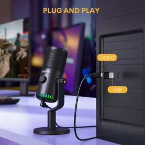 MAONO USB Gaming Microphone for PC, Programmable Condenser Mic with RGB Light, Mute, Gain, Monitoring, Volume Control for Streaming, Podcast, Twitch, YouTube, Discord, Computer, Mac, PS5, DM30 (Black)