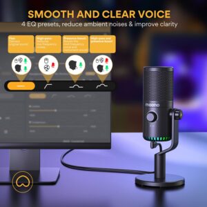 MAONO USB Gaming Microphone for PC, Programmable Condenser Mic with RGB Light, Mute, Gain, Monitoring, Volume Control for Streaming, Podcast, Twitch, YouTube, Discord, Computer, Mac, PS5, DM30 (Black)