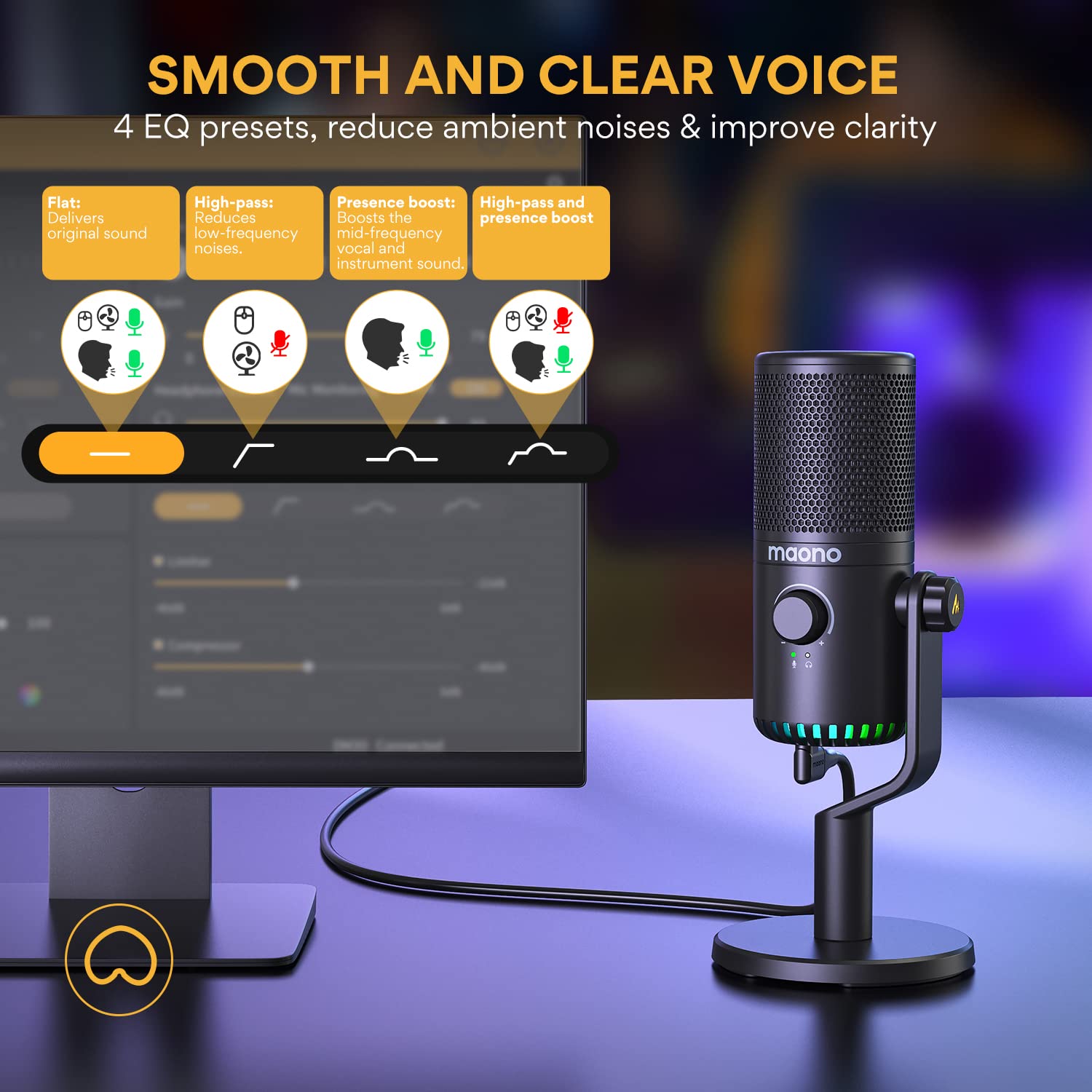 MAONO USB Gaming Microphone for PC, Programmable Condenser Mic with RGB Light, Mute, Gain, Monitoring, Volume Control for Streaming, Podcast, Twitch, YouTube, Discord, Computer, Mac, PS5, DM30 (Black)