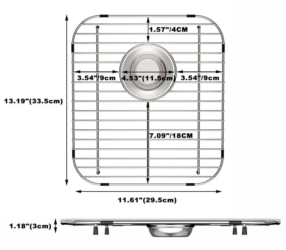 SlimmKISS Kitchen Sink Grid Stainless Steel Sink Protectors, Sink Bottom Grid Sink Racks for for Single or Double Bowl Sink, Corner Radius Sink Grate Rear Drain Hole with Sink Strainer,2pack