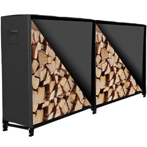 qualstorage 8ft firewood rack outdoor with cover heavy duty steel tubular wood log holder wood storage stacker with cover combo set(square base)