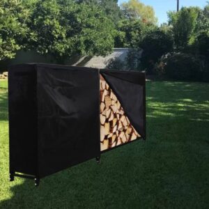 QualStorage 8Ft Firewood Rack Outdoor with Cover Heavy Duty Steel Tubular Wood Log Holder Wood Storage Stacker with Cover Combo Set(Square Base)