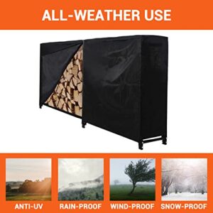 QualStorage 8Ft Firewood Rack Outdoor with Cover Heavy Duty Steel Tubular Wood Log Holder Wood Storage Stacker with Cover Combo Set(Square Base)