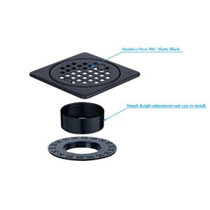 UNI-DRAIN Shower Drain Square 4 Inch with Flange, Drain Grate Kit Replacement 304 Stainless Steel Compatible with Schluter Systems kerdi Shower Drain CUPC Certification, Matte Black