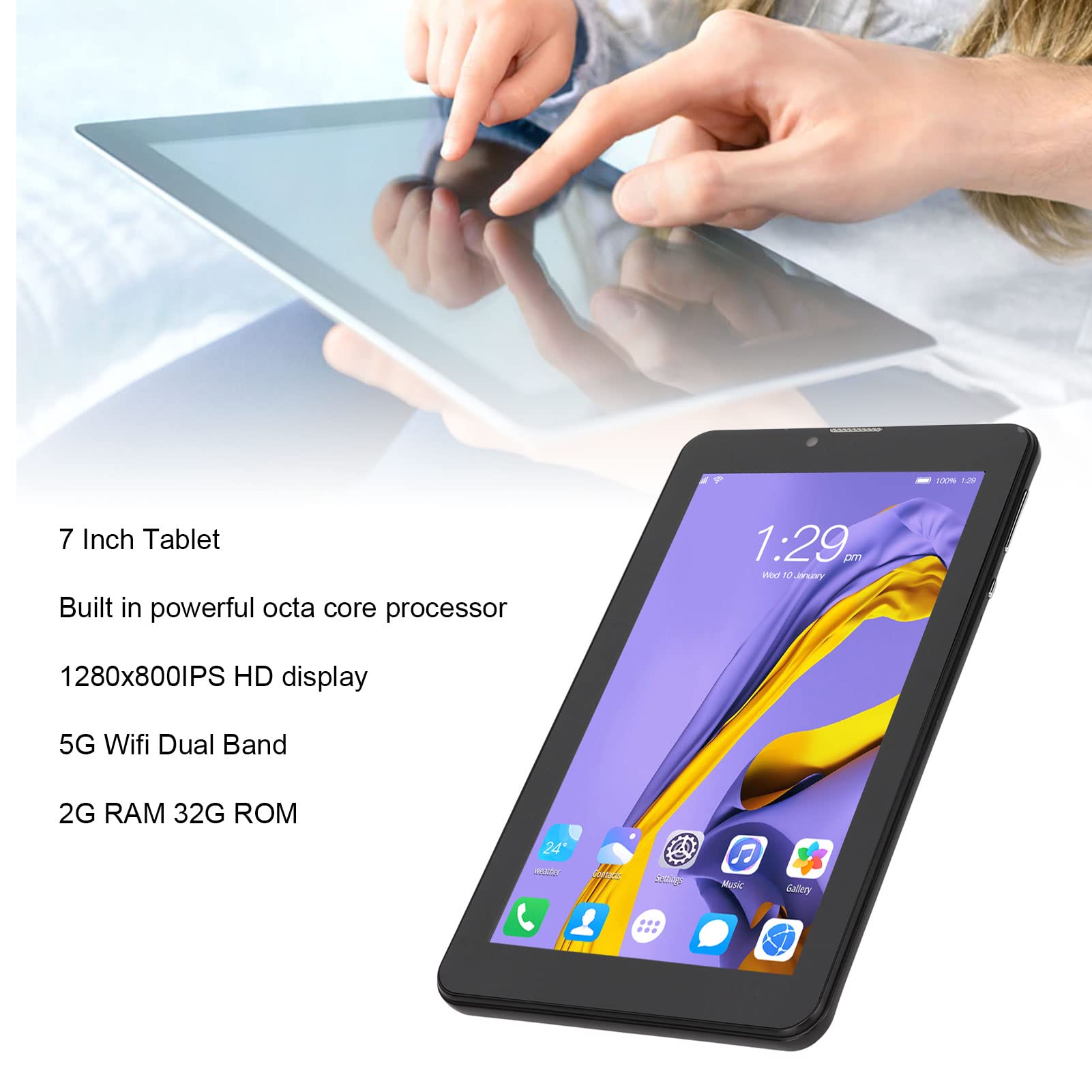 Tablet 7 Inch for Android 10 Tablet PC, 1280x800IPS HD Display, Octa Core Processor, 3500mAh, 2G RAM 32G ROM, 5G WiFi Bluetooth Dual Band, Dual Camera, Educational, Games(Blue)