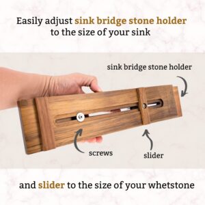 Whetstone Holder for Sink-Ideal for Chef, Cook, Butcher, Knife Collector - Made of Warm Acacia Wood-Sharpen with No Mess-Hyper-Adjustable & Easy Setup