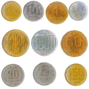 argentina 10 mixed coins | centavos | pesos | australes | freedom head | sun of may | since 1954