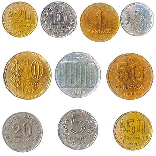 Argentina 10 Mixed Coins | Centavos | Pesos | Australes | Freedom Head | Sun of May | Since 1954