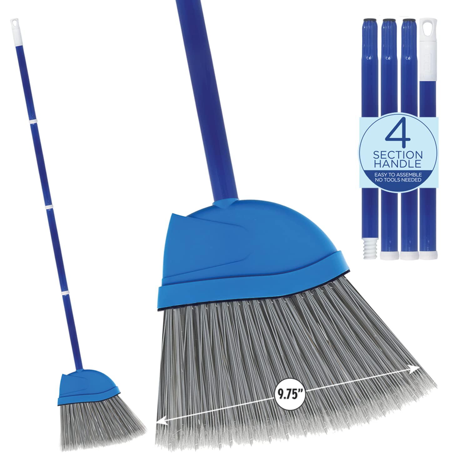 Angle Broom, Indoor, 9.25" W Head, Smaller Style- Made with Recycled Soda Bottle Bristles, and Coated Steel 48" Long Handle Made in Italy, Includes Swivel Hang Cap for Easy Storage, by LOLA, 1 Pack