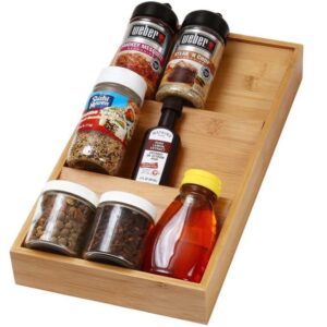 YBM Home In-Drawer 3-Tier Bamboo Spice Rack Drawer Organizer Tray for Cabinet and Kitchen Drawers, 3 Slanted Tiers for Garlic, Salt, Pepper, Seasonings, Spice Jars, and More, 316