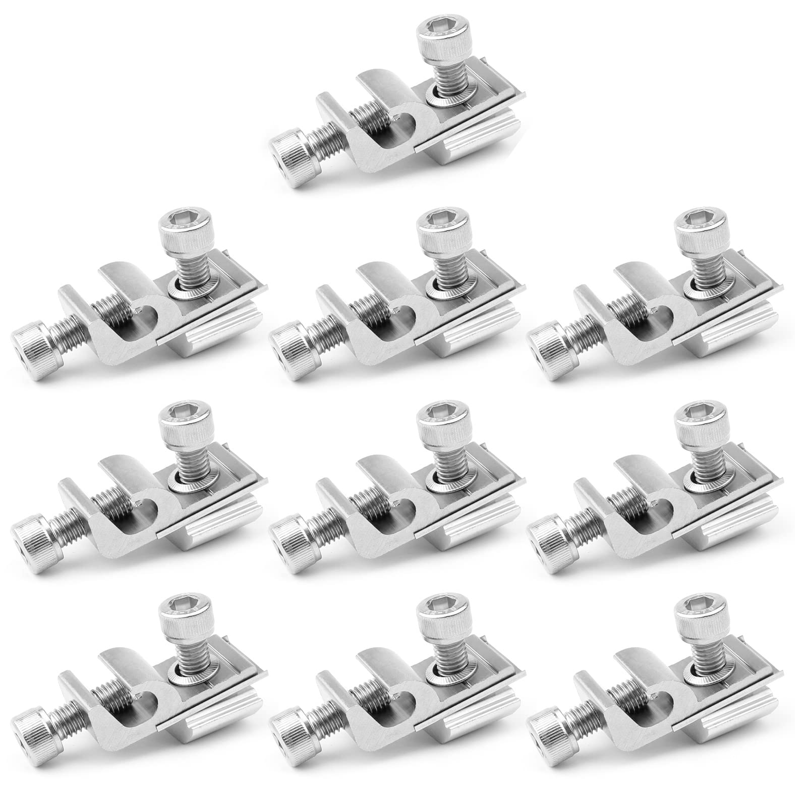 10 Pcs Photovoltaic Grounding Lug Solar Panel Fasteners Clips Cable Clamps with Nuts and Bolts for RV Boat Roof Solar grounding Clips