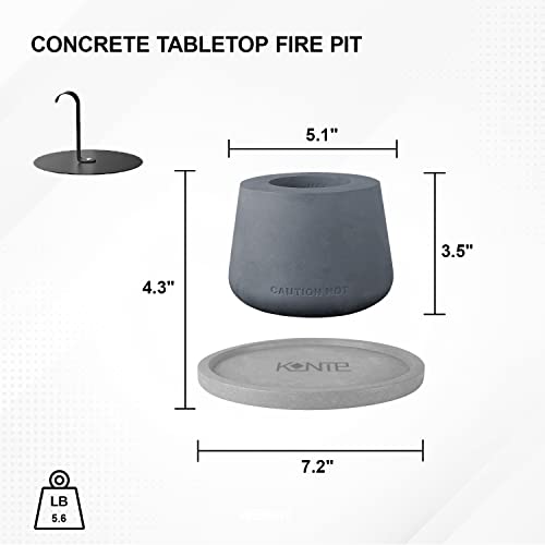 Kante Concrete Tabletop Fire Pit with 7.2" Light Gray Base, Ethanol Fire Pit for Indoor&Outdoor, Portable Rubbing Alcohol Tabletop Fire Bowl, Mini Fireplaces for Smores Maker (Round)