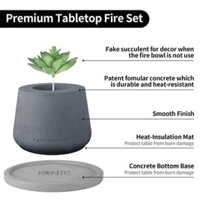 Kante Concrete Tabletop Fire Pit with 7.2" Light Gray Base, Ethanol Fire Pit for Indoor&Outdoor, Portable Rubbing Alcohol Tabletop Fire Bowl, Mini Fireplaces for Smores Maker (Round)