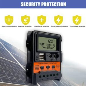 SOGTICPS 30A Solar Charge Controller 12V/24V PWM Solar Panel Battery Controller Dual DC+USB LCD Display Compatible with Sealed, Gel, and Flooded Battery