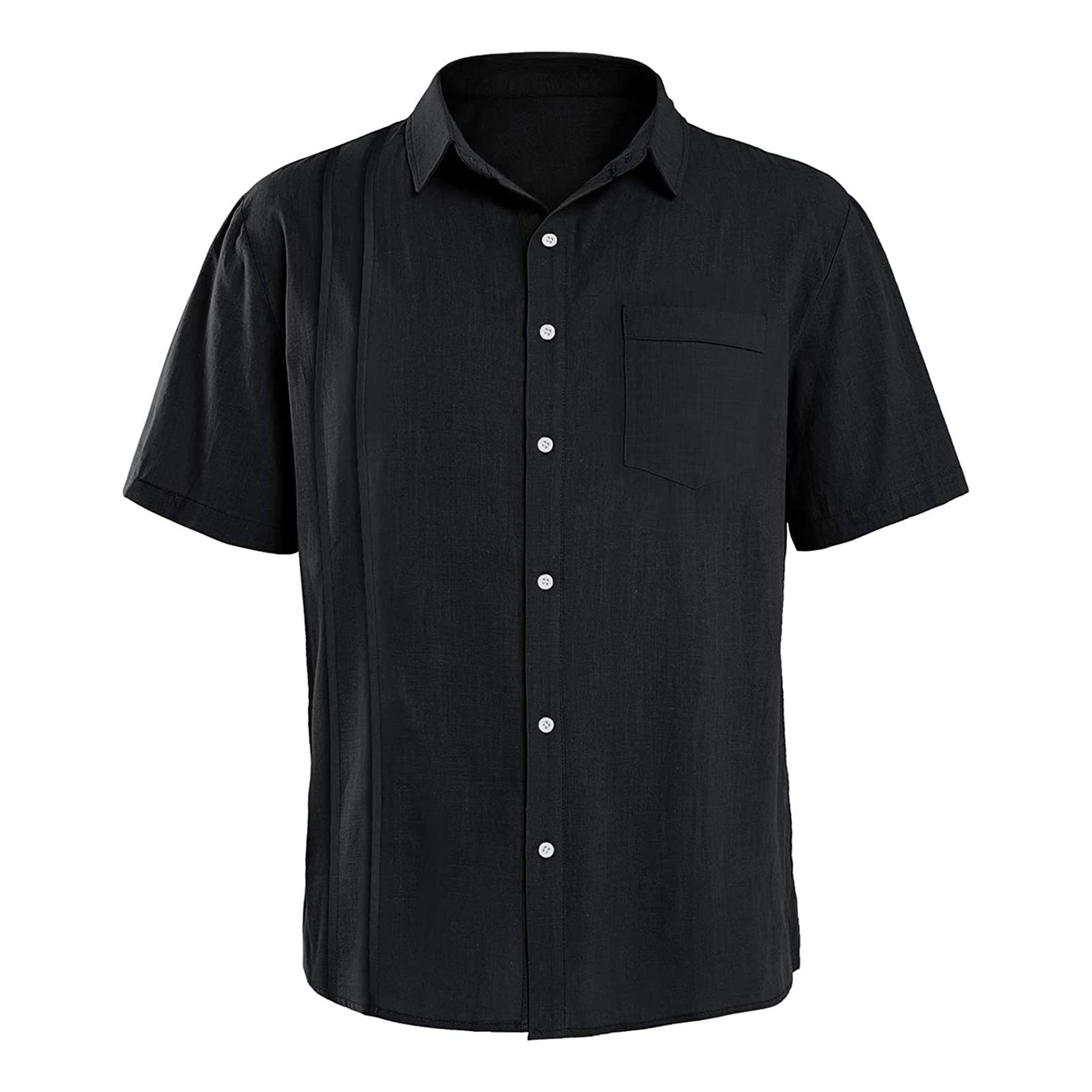 Maiyifu-GJ Men's Short Sleeve Cotton Linen Shirts Lightweight Summer Button Down Shirt Holiday Beach T Shirt with Pocket (Black,3X-Large)