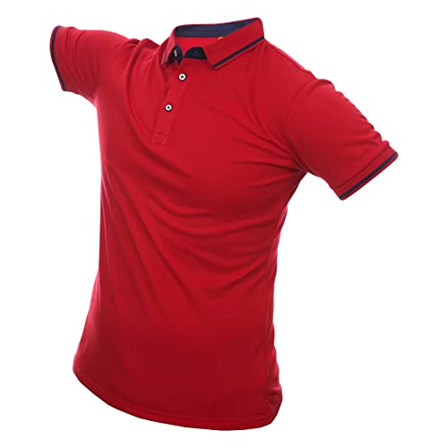 Men's Outdoor Sport Polo Shirt Lightweight Regular Fit Solid Tennis Shirts Casual Short Sleeve Slim Golf Shirts (Red,Small)