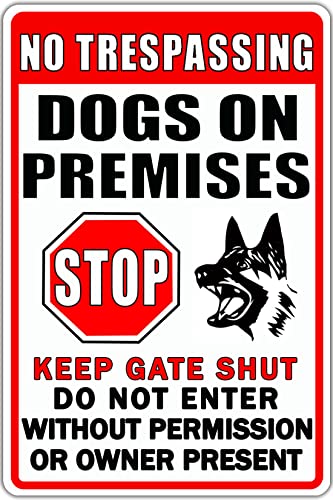 Funny Beware Of Dog Sign Warning Do Not Enter Metal Signs No Trespassing Dogs On Premises Tin Signs Dog In Yard Stop Keep Gate Closed Sign For Fence Door Outdoor Decorations 8x12 Inch