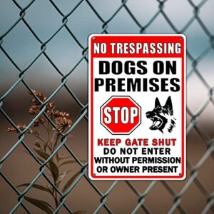 Funny Beware Of Dog Sign Warning Do Not Enter Metal Signs No Trespassing Dogs On Premises Tin Signs Dog In Yard Stop Keep Gate Closed Sign For Fence Door Outdoor Decorations 8x12 Inch