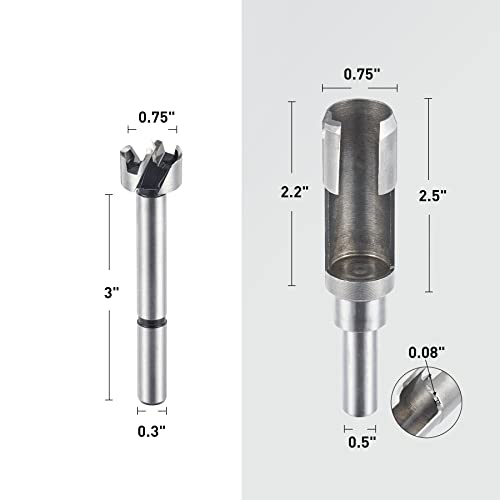 Anfrere 3/4" Wood Plug Cutter and Forstner Bit for Wood Cutting Tool Cork Drill Bit Knife, 3/8" Round Shank Carbon Steel Taper Tapered Cutting Tool Cork Drill Bit Knifes, WCB-A2