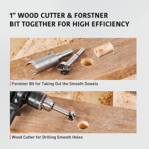 Anfrere 1" Wood Plug Cutter and Forstner Bit for Wood Cutting Tool Cork Drill Bit Knife, 3/8" Round Shank Carbon Steel Taper Tapered Cutting Tool Cork Drill Bit Knifes, WCB-A3