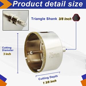 3 Inch (75mm) Diamond Hole Saw with Pilot Bit, DaduoRi 3" Tip Coated Tile Hole Saw with Guiding Drill Bit in The Center for Glass, Porcelain Tile,Ceramics, Marble and Granite