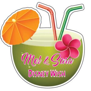 Magnet Customized for your Stateroom Door on your Disney Cruise, Carnival, Royal Caribbean, etc. - Personalized Coconut Drink with Pink Flower