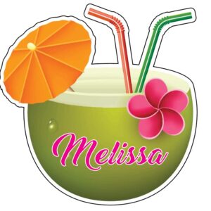 Magnet Customized for your Stateroom Door on your Disney Cruise, Carnival, Royal Caribbean, etc. - Personalized Coconut Drink with Pink Flower