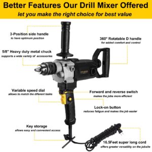 10-Amp Corded 5/8" Heavy Duty Drill Mixer Set, Mixing Drill Machine with Spade Handle for Drilling and Mixing, Variable Speeds Concrete Mud Mixer ROLAYSEE TOOLS