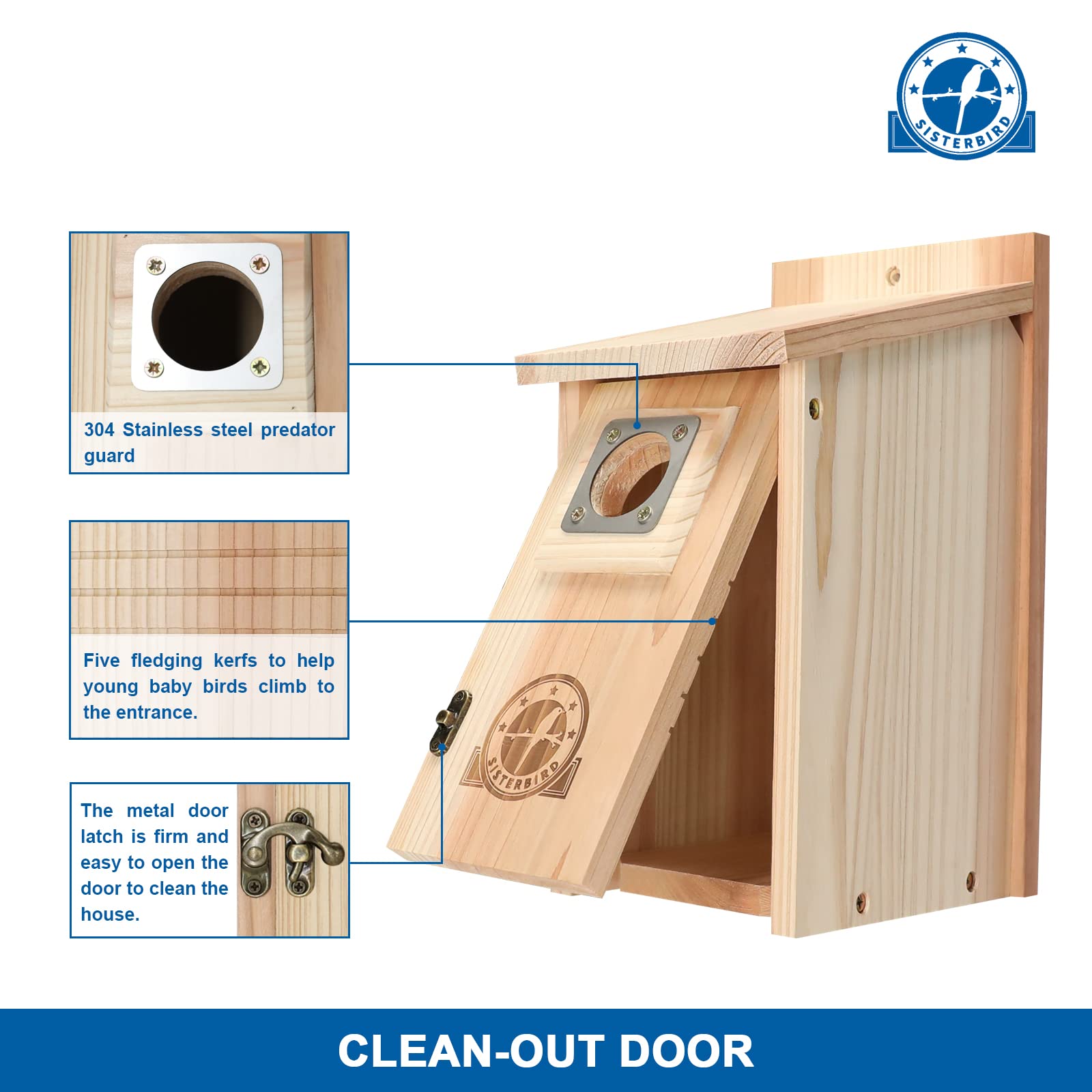 SISTERBIRD Bird Houses for Outside 1-1/2” Entrance Hole Cedar Birdhouses with Metal Guard Outdoor Bluebird Wren Swallow Finch Asssembly Required