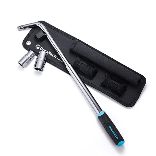 DURATECH Telescoping Lug Wrench, Wheel Wrench, with 17/19 and 21/23mm Sockets, Organizer Pouch Included