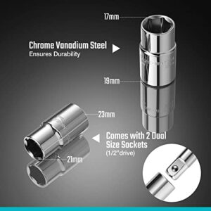 DURATECH Telescoping Lug Wrench, Wheel Wrench, with 17/19 and 21/23mm Sockets, Organizer Pouch Included