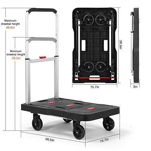 Wonfuss Platform Truck, 330lbs Folding Hand Truck Heavy Duty 4 Wheels Platform Cart Collapsible Dolly for Luggage Moving Office Use